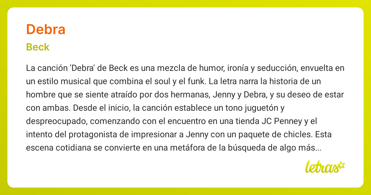 Significado de la canción DEBRA (Beck) - LETRAS.COM