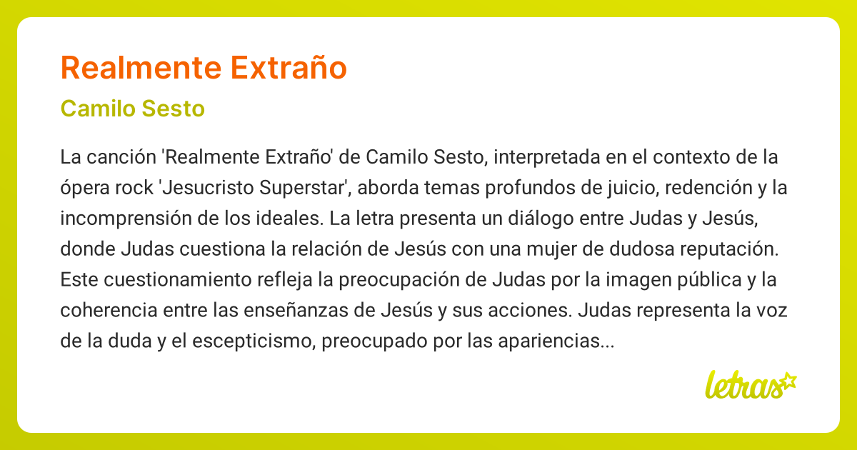 Significado de la canción REALMENTE EXTRAÑO (Camilo Sesto) - LETRAS.COM