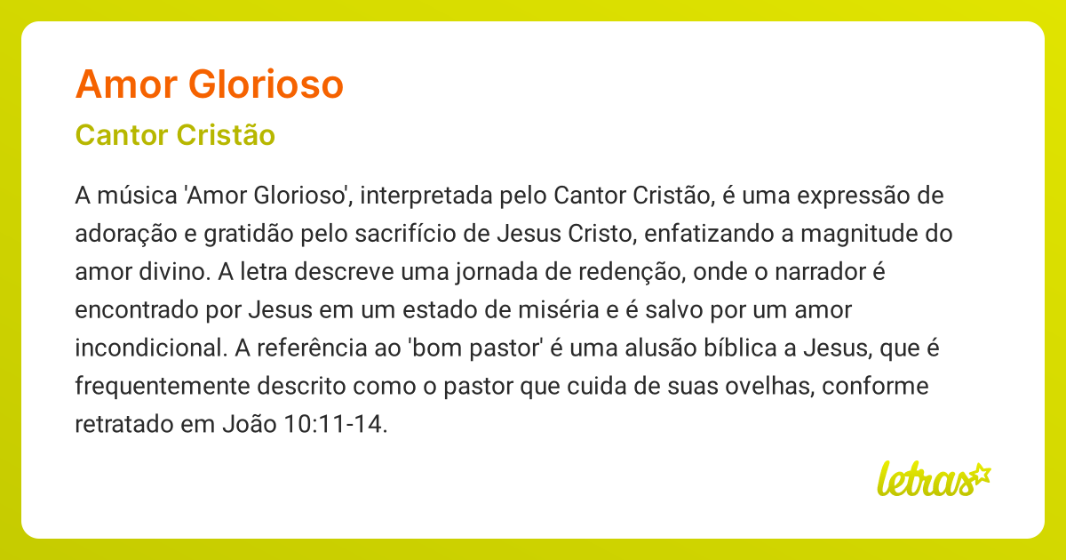 Significado da música AMOR GLORIOSO (Cantor Cristão) - LETRAS.MUS.BR