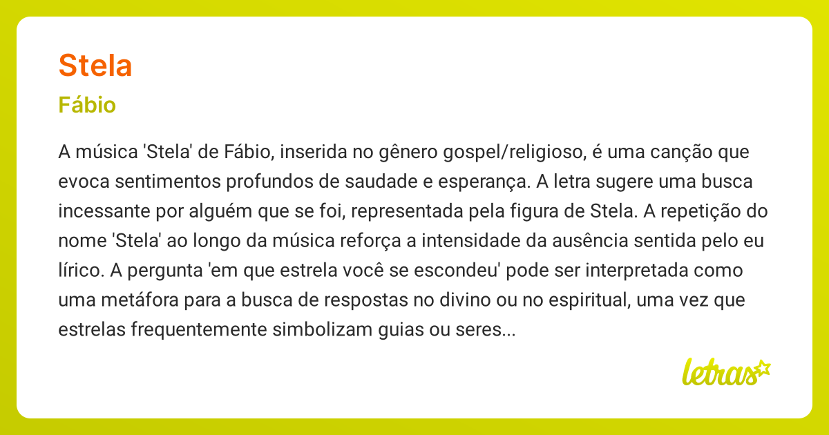 Significado da música STELA (Fábio) - LETRAS.MUS.BR
