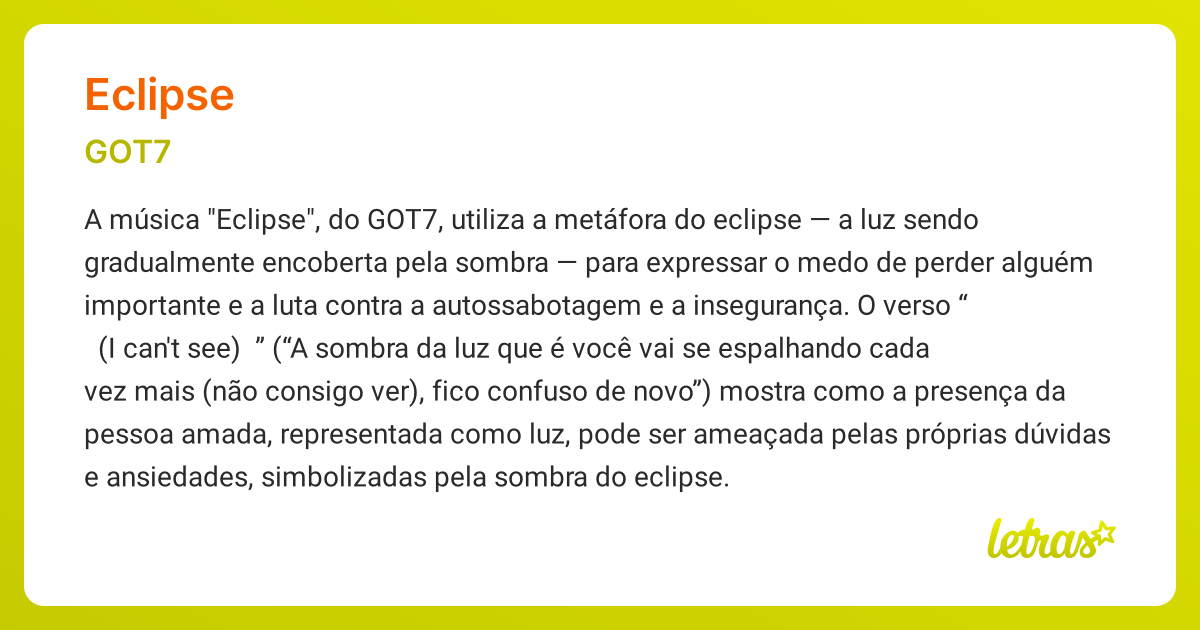 Significado da música ECLIPSE (GOT7) - LETRAS.MUS.BR