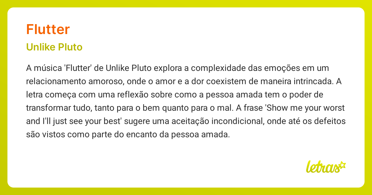 Significado da música FLUTTER (Unlike Pluto) - LETRAS.MUS.BR