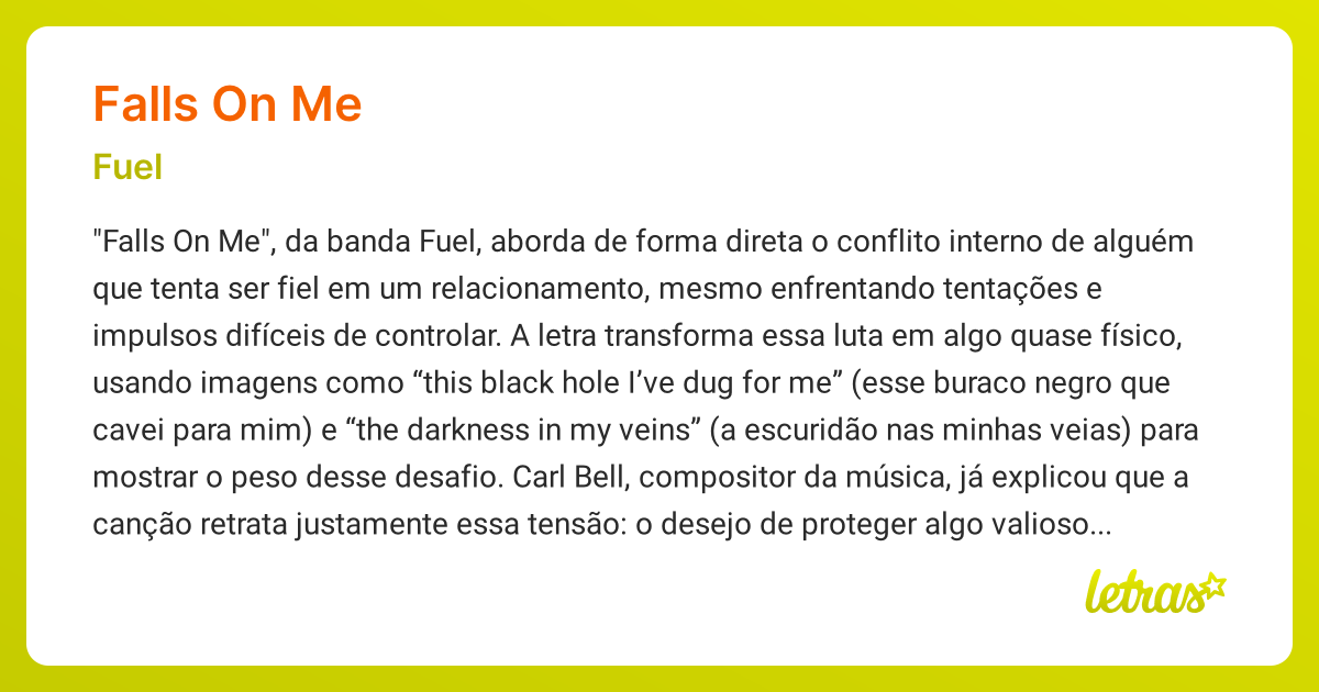Significado da música FALLS ON ME (Fuel) - LETRAS.MUS.BR
