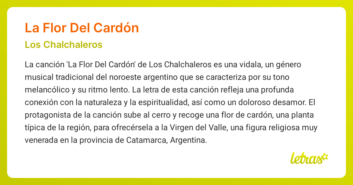 Significado de la canción LA FLOR DEL CARDÓN (Los Chalchaleros ...