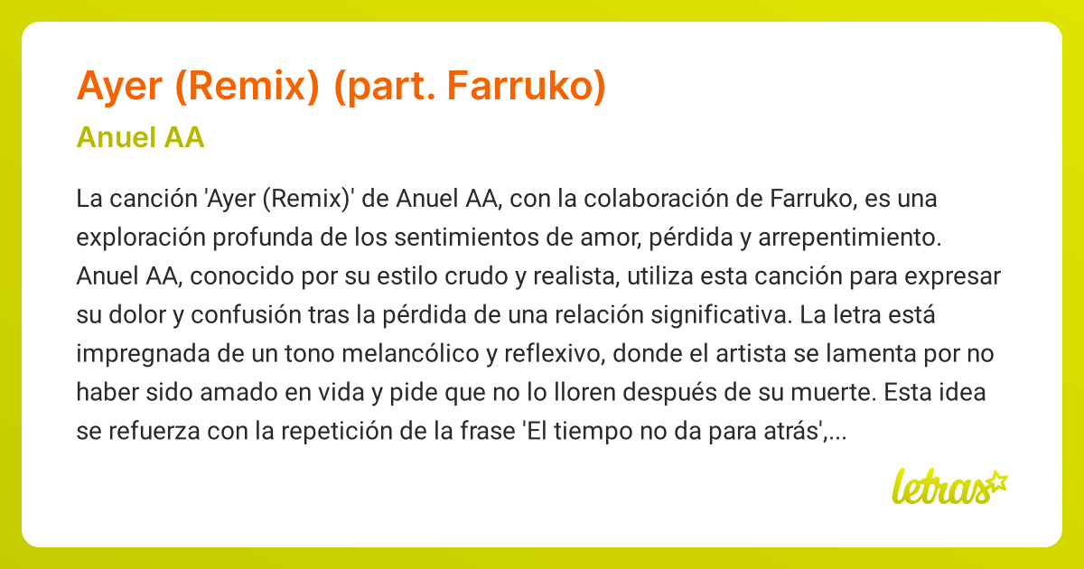 Significado de la canción AYER (REMIX) (PART. FARRUKO) (Anuel AA ...