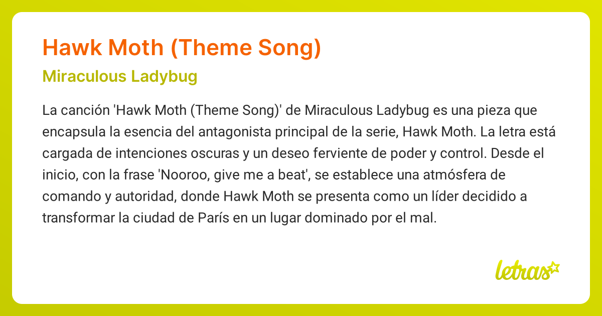 Significado de la canción HAWK MOTH (THEME SONG) (Miraculous Ladybug ...