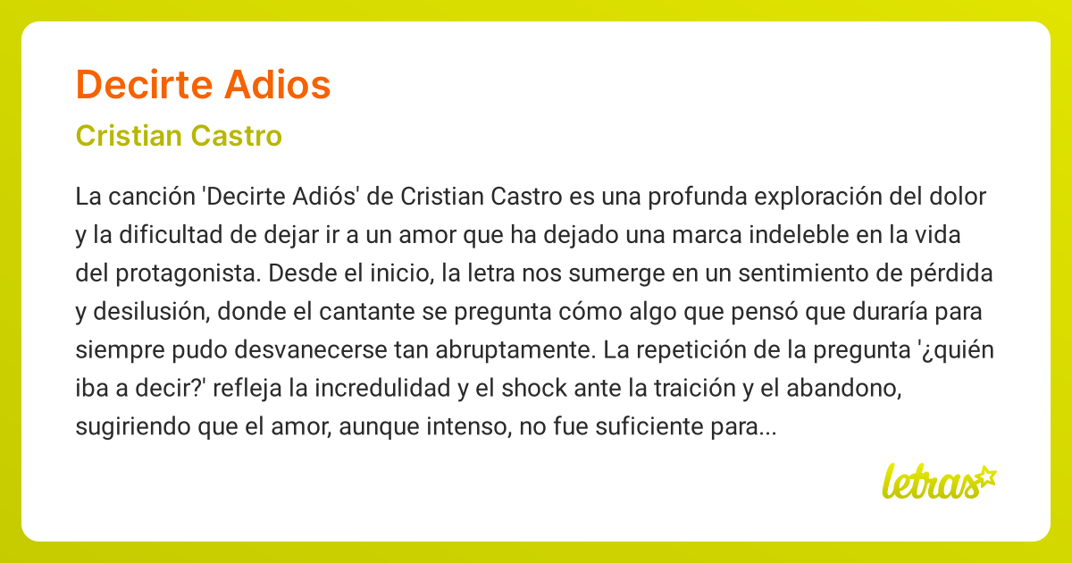 Significado de la canción DECIRTE ADIOS (Cristian Castro) - LETRAS.COM