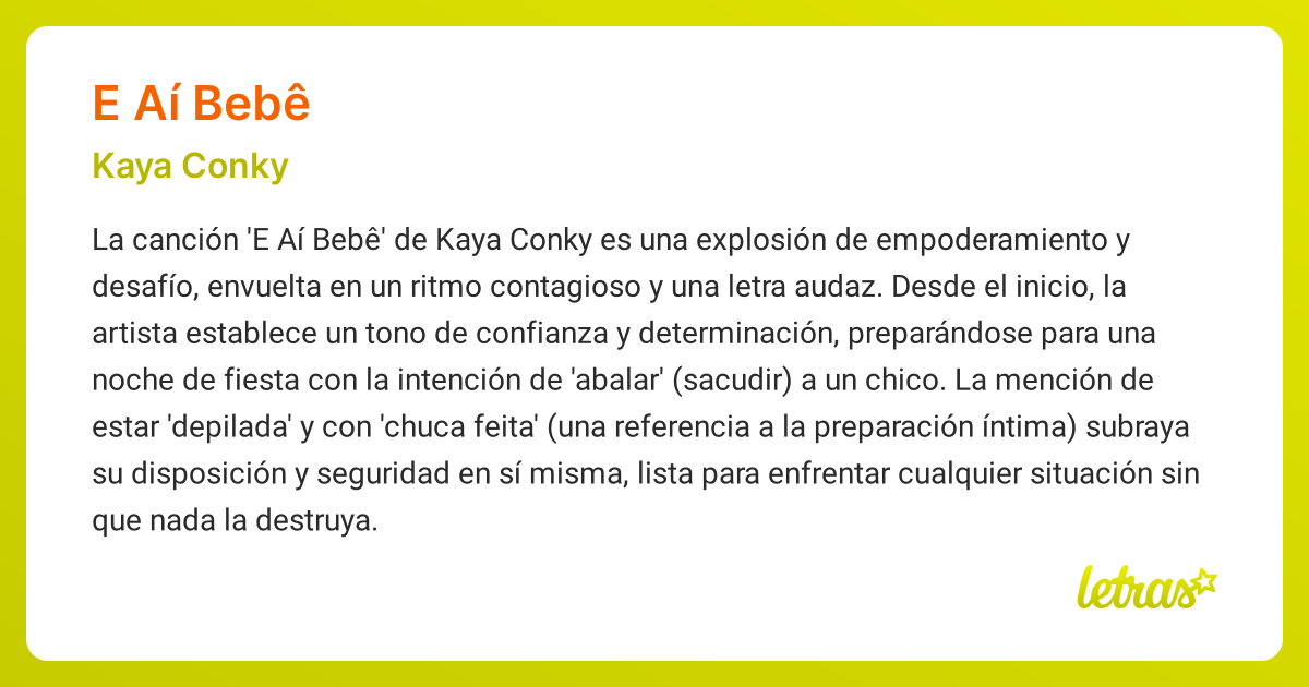Significado de la canción E AÍ BEBÊ (Kaya Conky) - LETRAS.COM