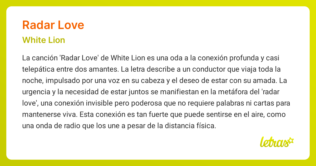 Significado de la canción RADAR LOVE (White Lion) - LETRAS.COM