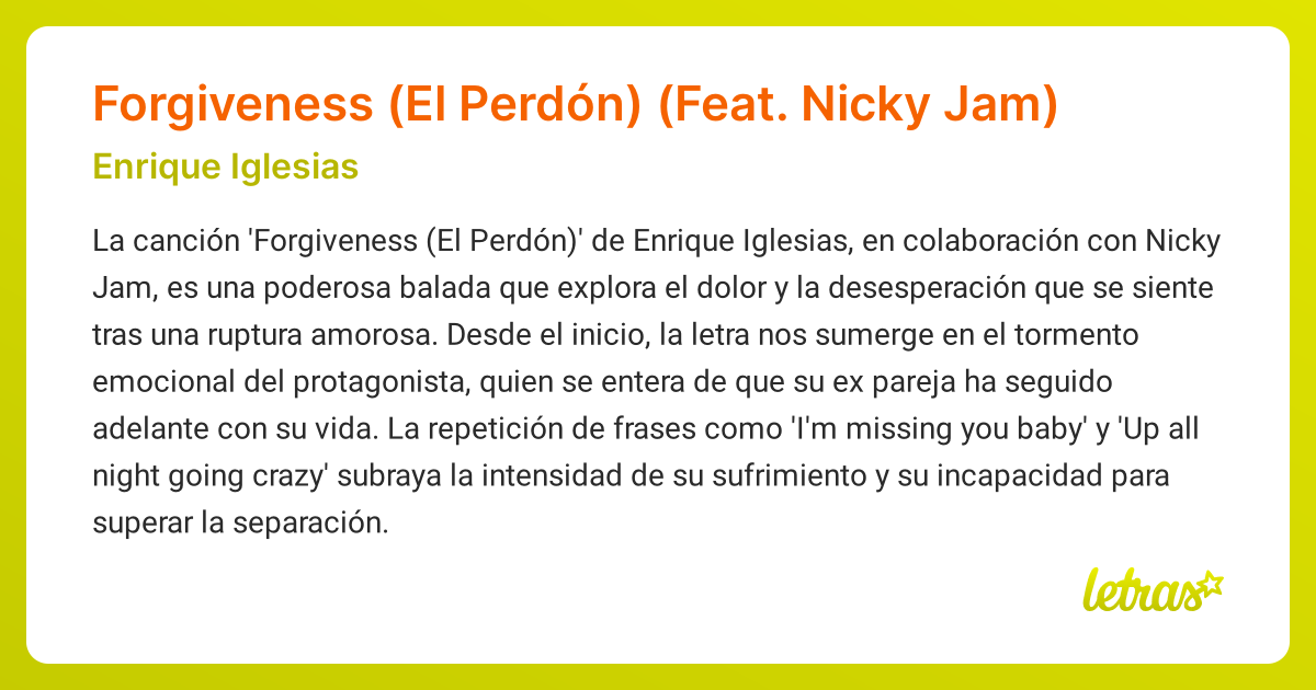 Significado de la canción Forgiveness (El Perdón) (Feat. Nicky Jam ...