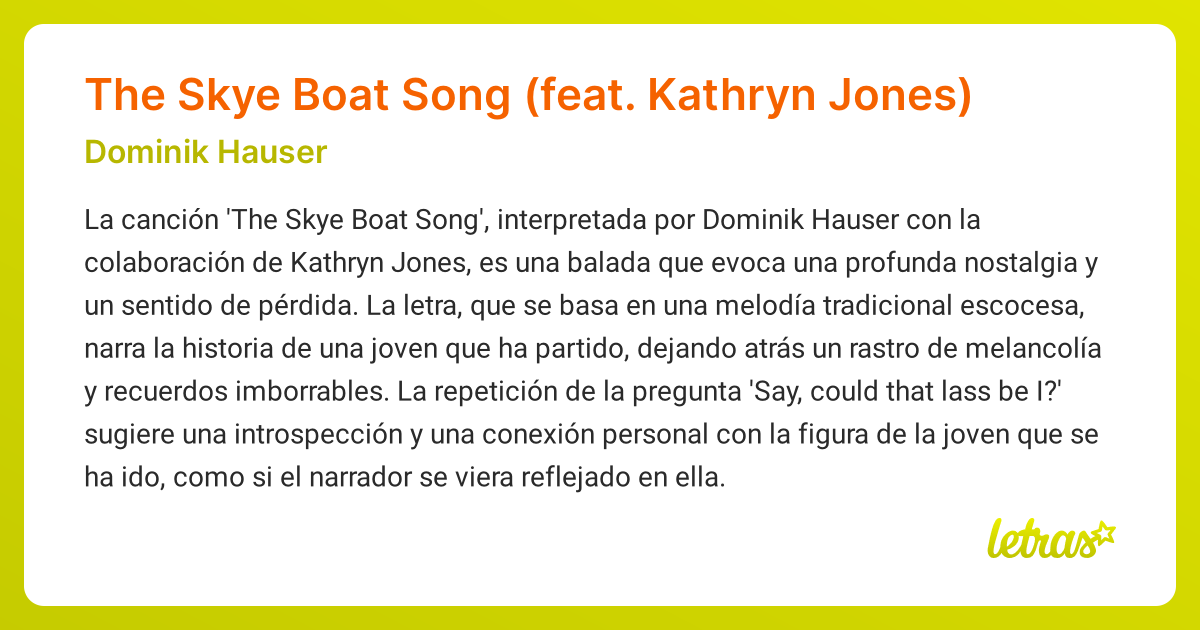 Significado de la canción The Skye Boat Song (feat. Kathryn Jones ...