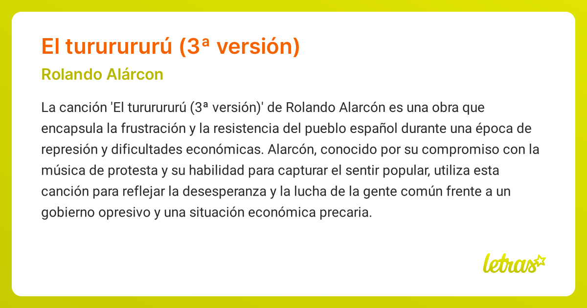 Significado de la canción EL TURURURURÚ (3ª VERSIÓN) (Rolando Alárcon ...