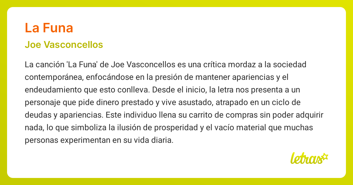 Significado de la canción LA FUNA (Joe Vasconcellos) - LETRAS.COM