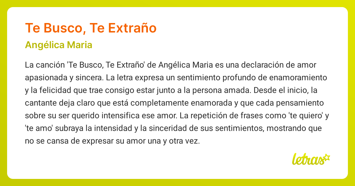 Significado de la canción TE BUSCO, TE EXTRAÑO (Angélica Maria ...