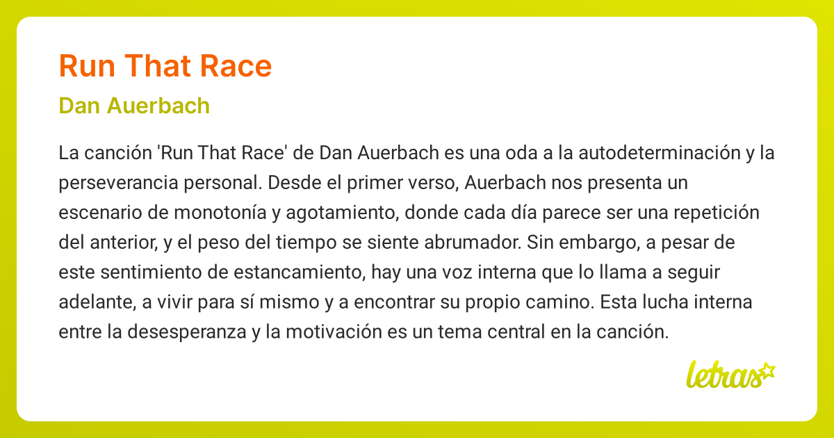 Significado de la canción RUN THAT RACE (Dan Auerbach) - LETRAS.COM