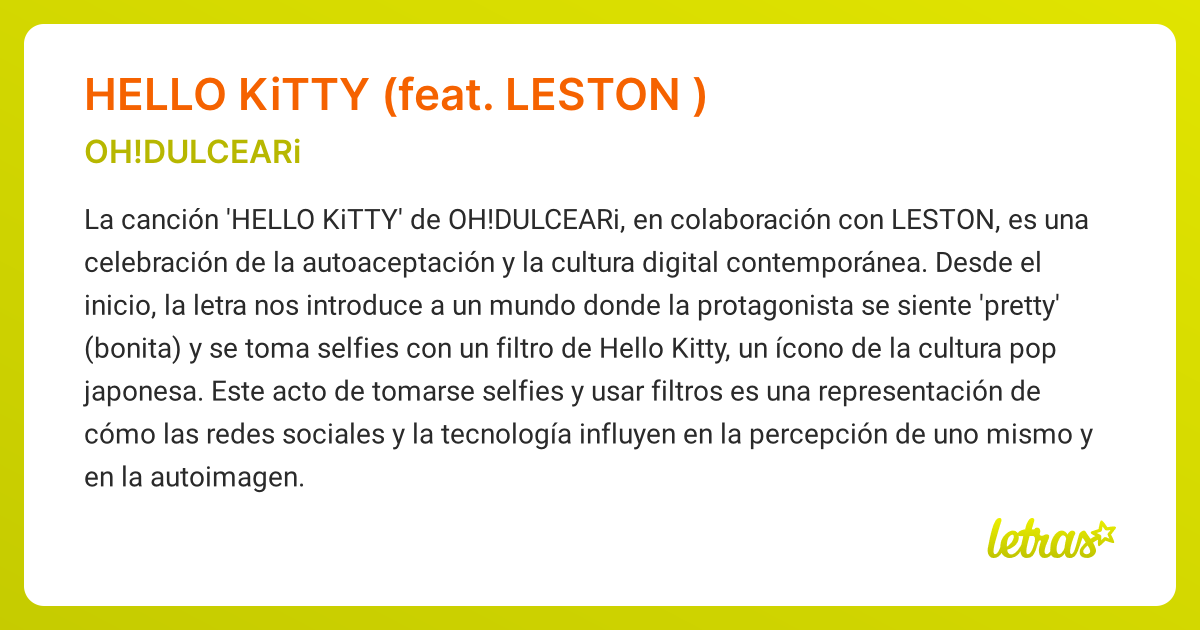 Significado de la canción HELLO KITTY (FEAT. LESTON ) (OH!DULCEARi ...