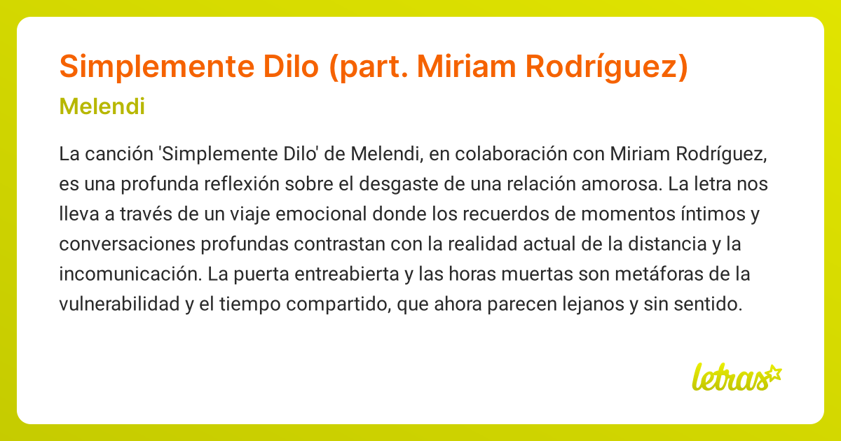 Significado de la canción Simplemente Dilo (part. Miriam Rodríguez) (Melendi) - LETRAS.COM