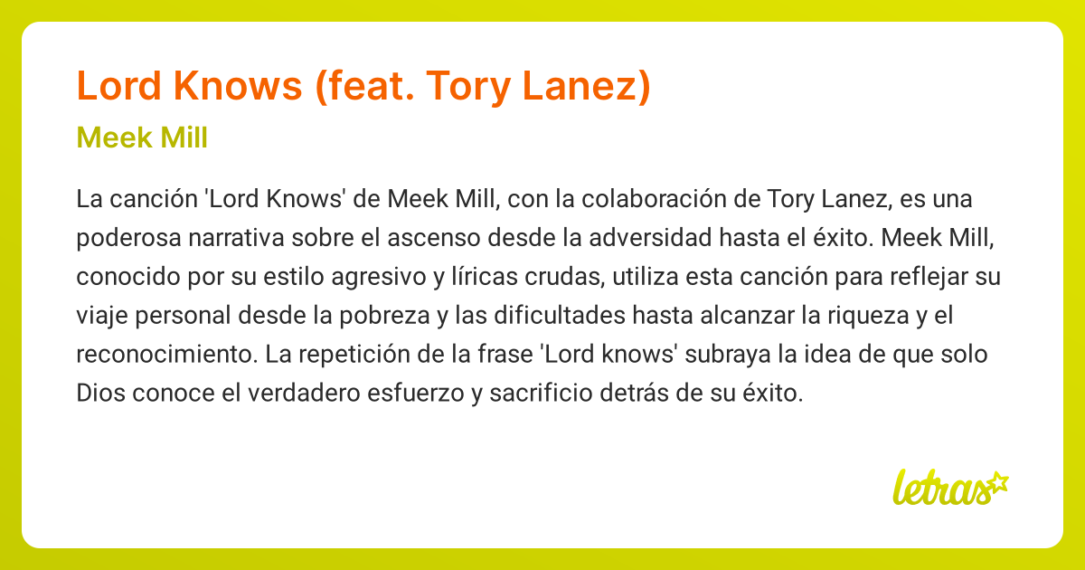 Significado de la canción LORD KNOWS (FEAT. TORY LANEZ) (Meek Mill ...