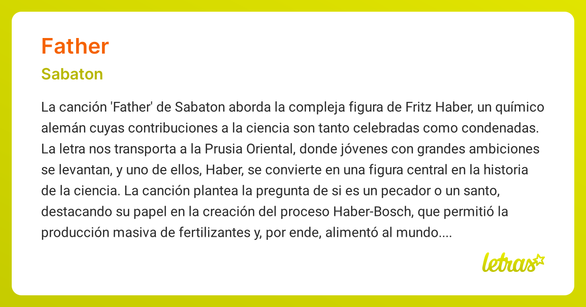 Significado de la canción FATHER (Sabaton) - LETRAS.COM