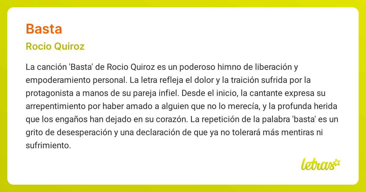 Significado de la canción BASTA (Rocio Quiroz) - LETRAS.COM