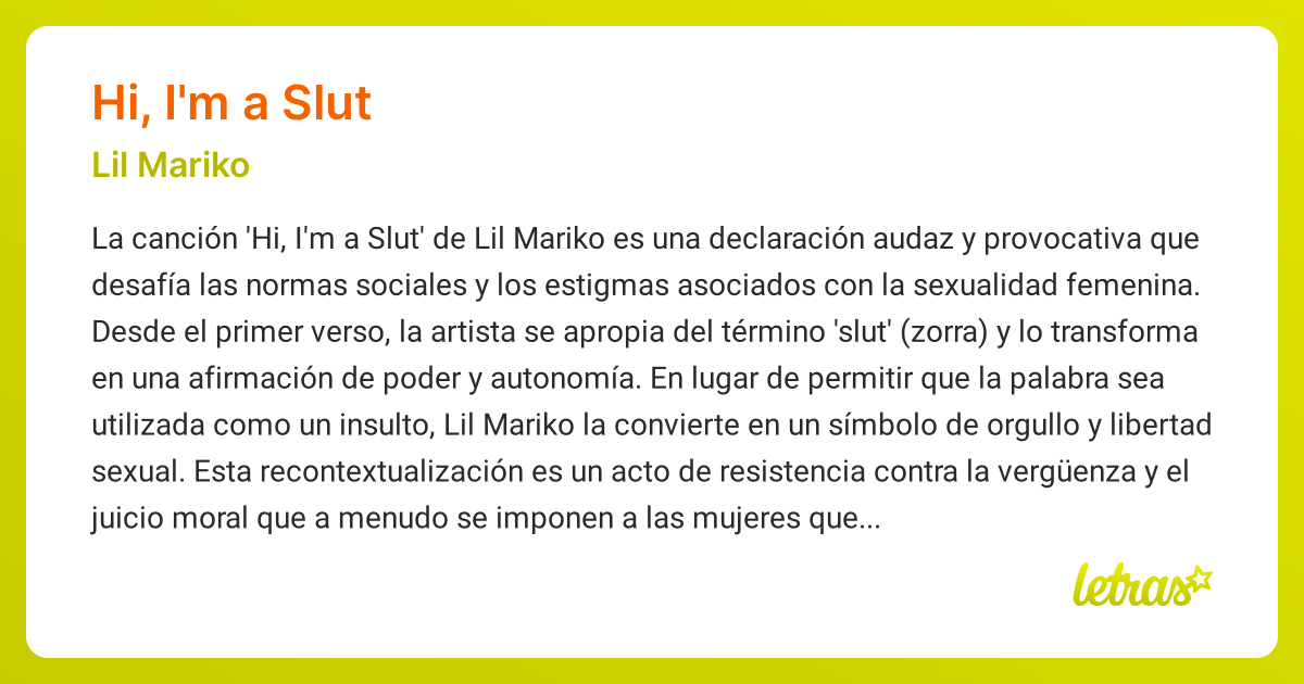 Significado de la canción HI, I'M A SLUT (Lil Mariko) - LETRAS.COM