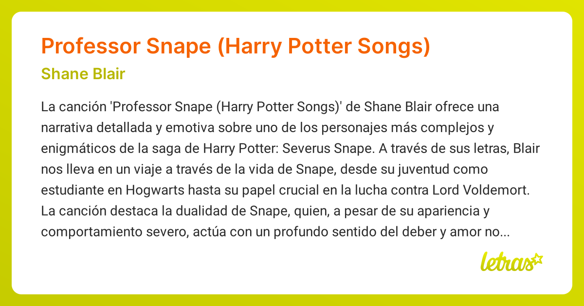 Significado de la canción Professor Snape (Harry Potter Songs) (Shane ...