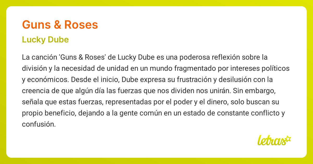 Significado de la canción GUNS & ROSES (Lucky Dube) - LETRAS.COM
