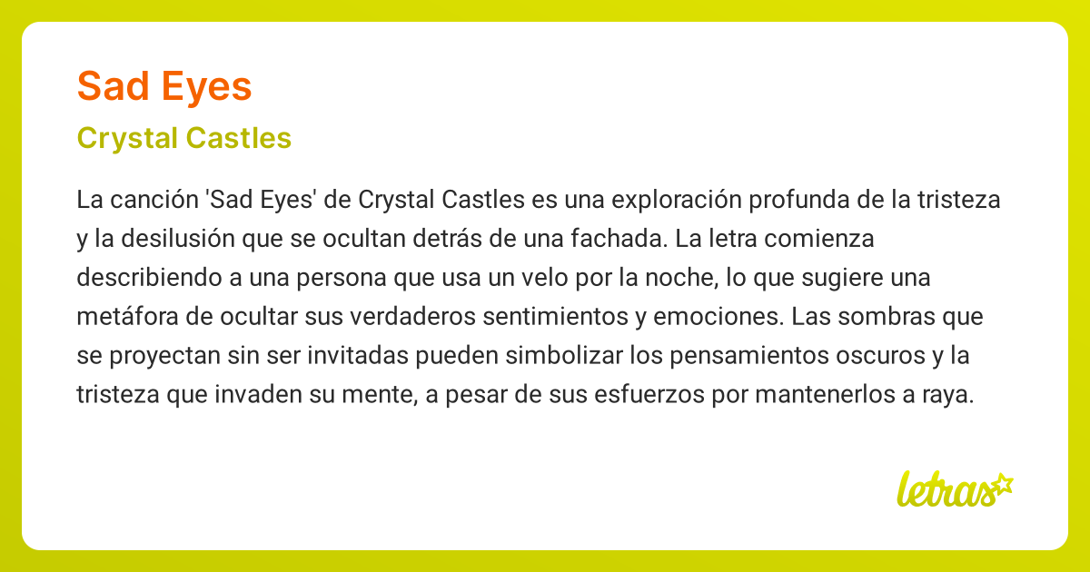Significado de la canción SAD EYES (Crystal Castles) - LETRAS.COM