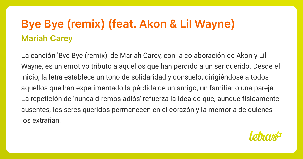 Significado de la canción Bye Bye (remix) (feat. Akon & Lil Wayne ...