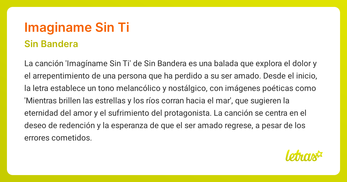 Significado de la canción IMAGINAME SIN TI (Sin Bandera) - LETRAS.COM