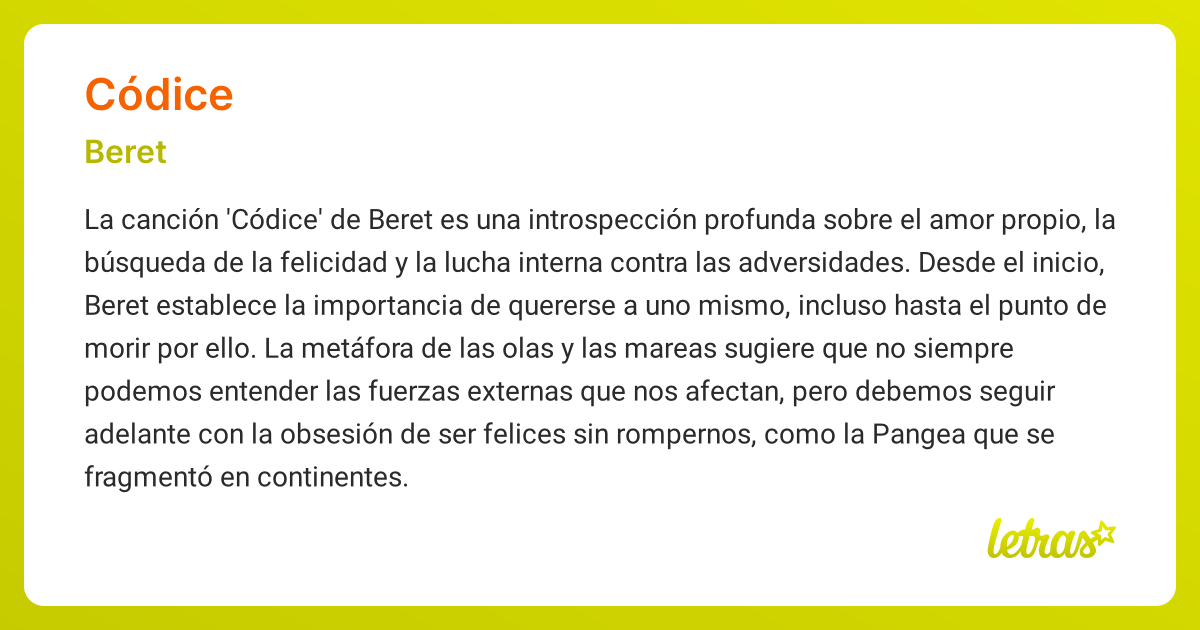 Significado de la canción CÓDICE (Beret) - LETRAS.COM