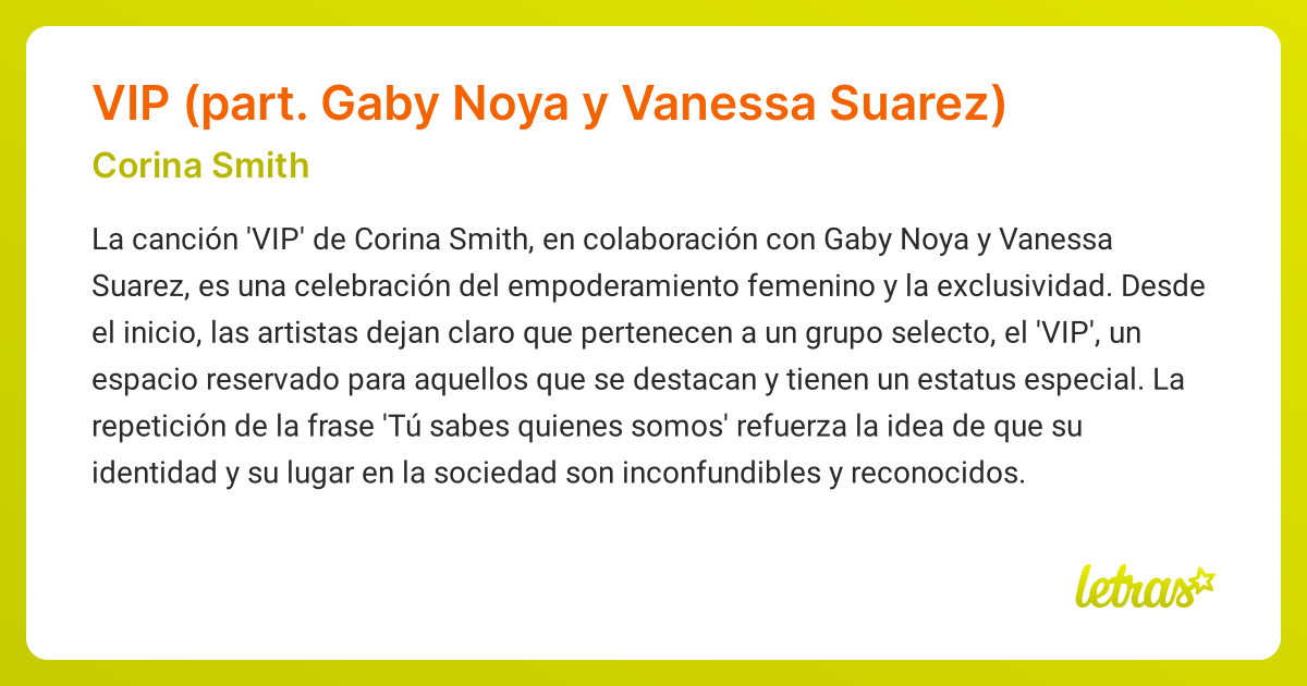 Significado de la canción VIP (part. Gaby Noya y Vanessa Suarez ...