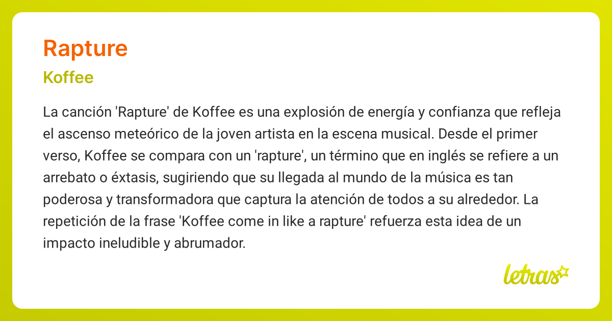 Significado de la canción RAPTURE (Koffee) - LETRAS.COM
