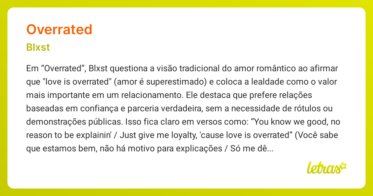 Significado da música OVERRATED (Blxst) - LETRAS.MUS.BR