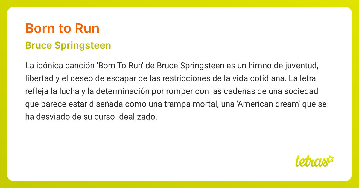 Significado de la canción BORN TO RUN (Bruce Springsteen) - LETRAS.COM