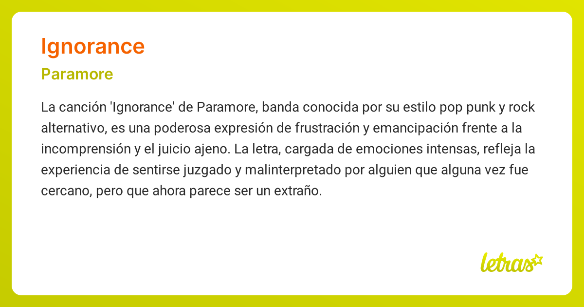 Significado de la canción IGNORANCE (Paramore) - LETRAS.COM