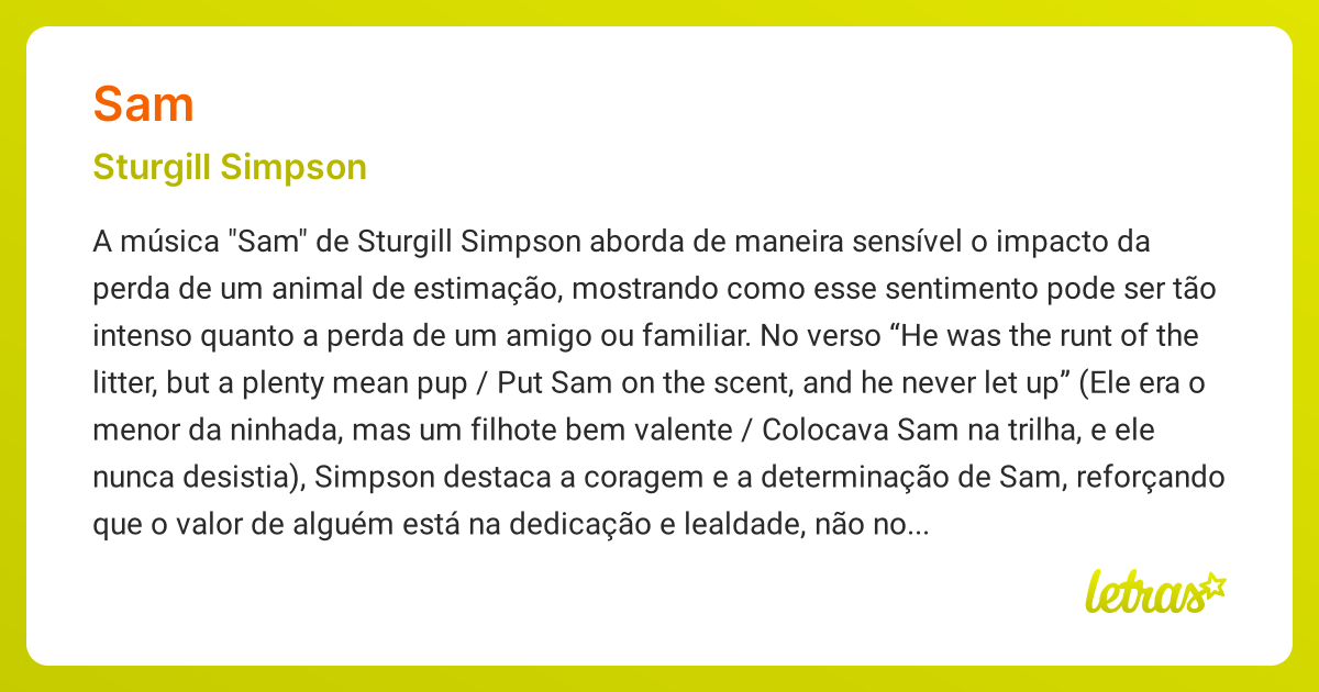 Significado da música SAM (Sturgill Simpson) - LETRAS.MUS.BR