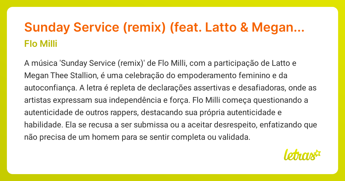 Significado da música Sunday Service (remix) (feat. Latto & Megan Thee ...