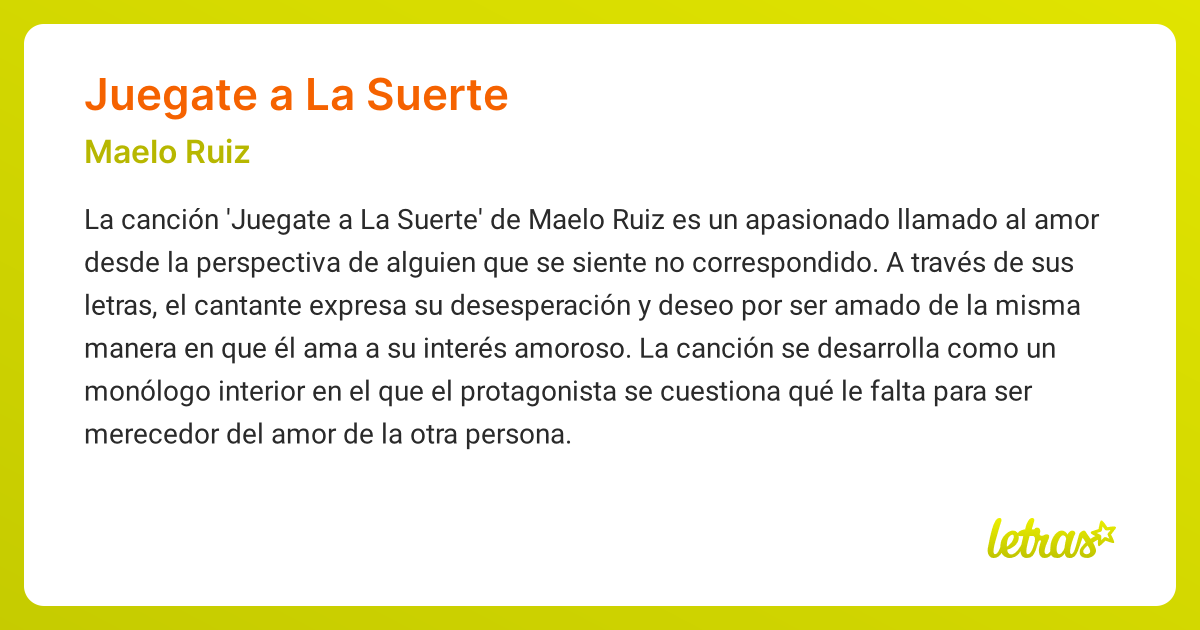 Significado de la canción JUEGATE A LA SUERTE (Maelo Ruiz) - LETRAS.COM