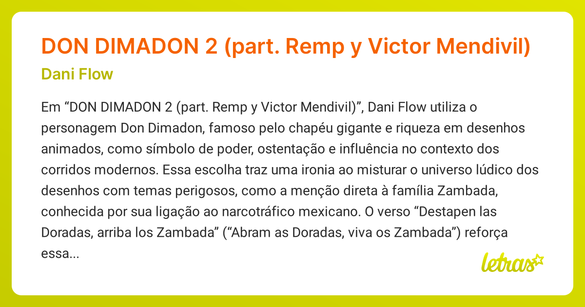 Significado da música DON DIMADON 2 (part. Remp y Victor Mendivil ...