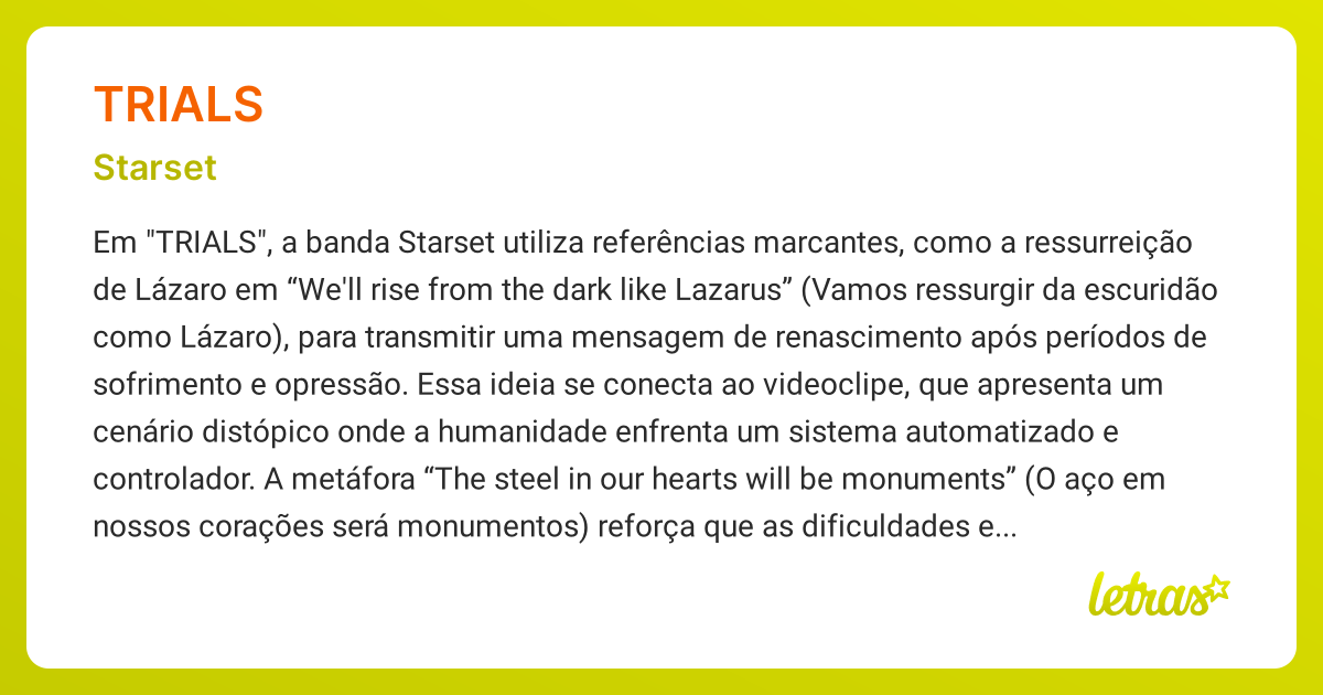 Significado da música TRIALS (Starset) - LETRAS.MUS.BR