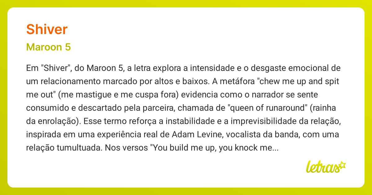 Significado da música SHIVER (Maroon 5) - LETRAS.MUS.BR