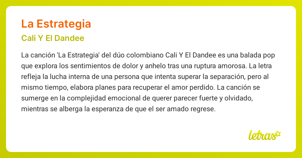 Significado de la canción LA ESTRATEGIA (Cali Y El Dandee) - LETRAS.COM