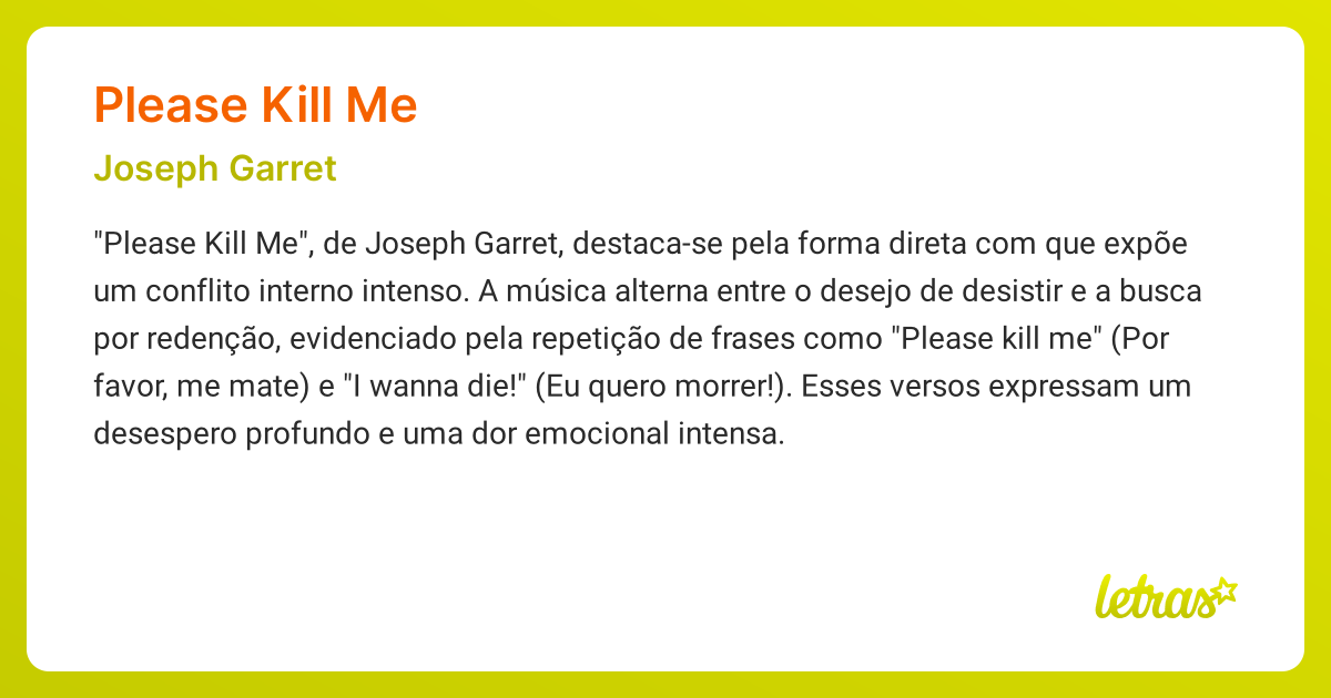 Significado da música PLEASE KILL ME (Joseph Garret) - LETRAS.MUS.BR