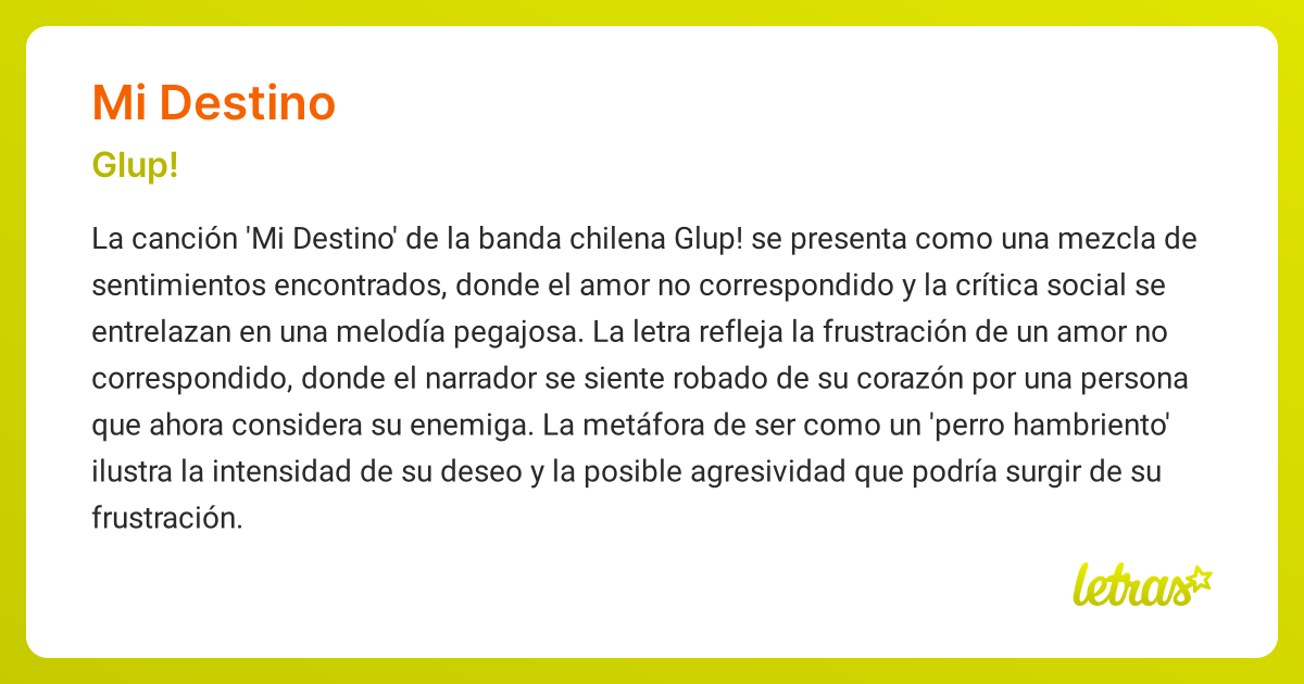 Significado de la canción MI DESTINO (Glup!) - LETRAS.COM