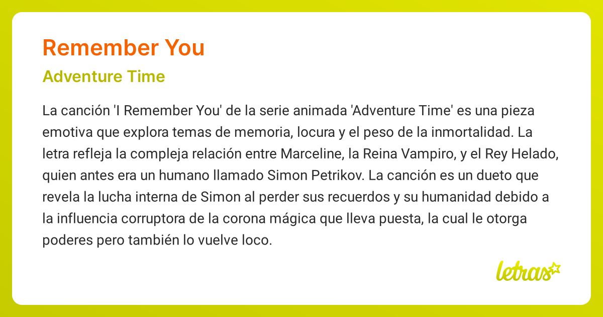Significado de la canción REMEMBER YOU (Adventure Time) - LETRAS.COM