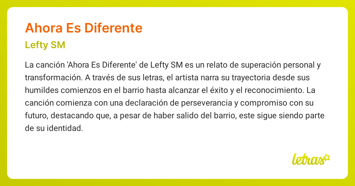 Significado de la canción AHORA ES DIFERENTE (Lefty SM) - LETRAS.COM