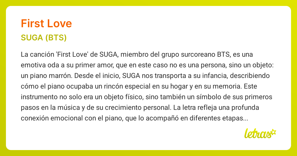 Significado de la canción FIRST LOVE (SUGA (BTS)) - LETRAS.COM