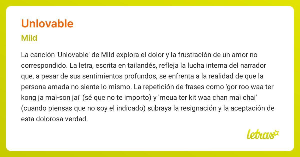 Significado de la canción UNLOVABLE (Mild) - LETRAS.COM