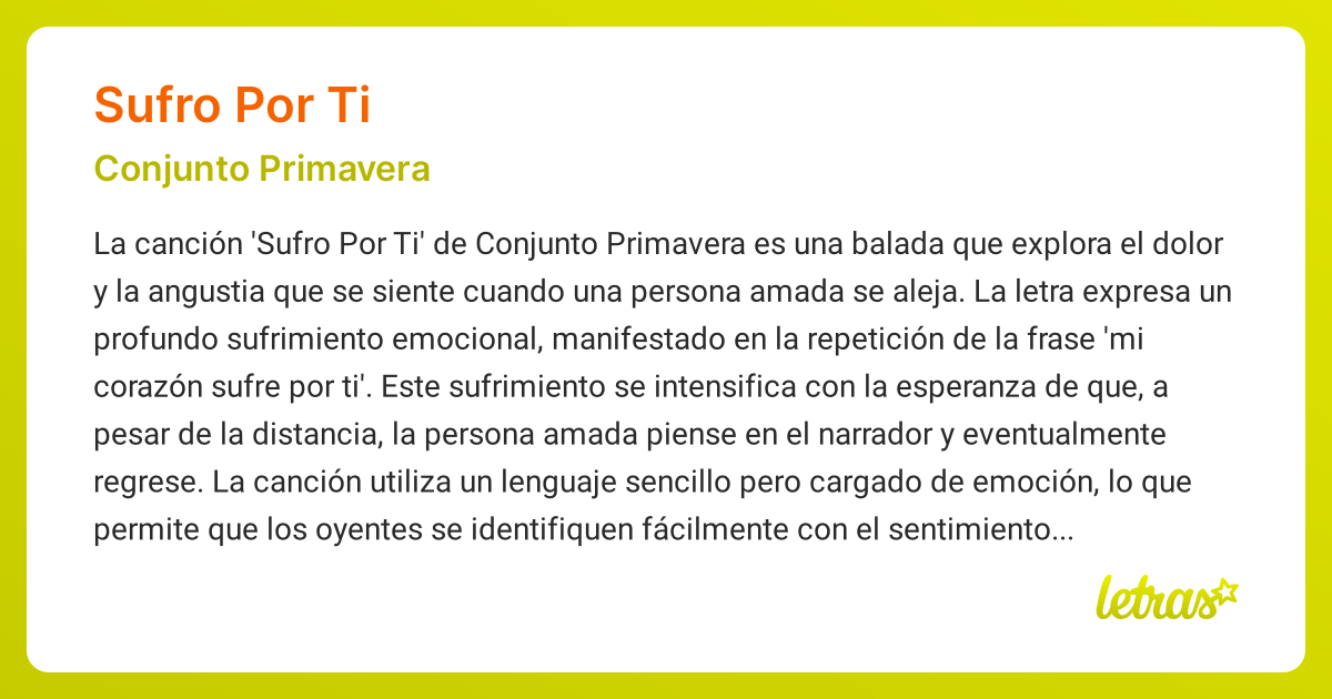 Significado de la canción SUFRO POR TI (Conjunto Primavera) - LETRAS.COM